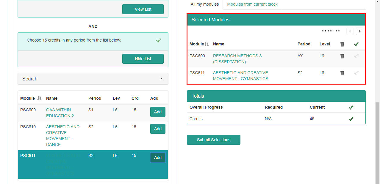 Module Registration | Support and Information Zone