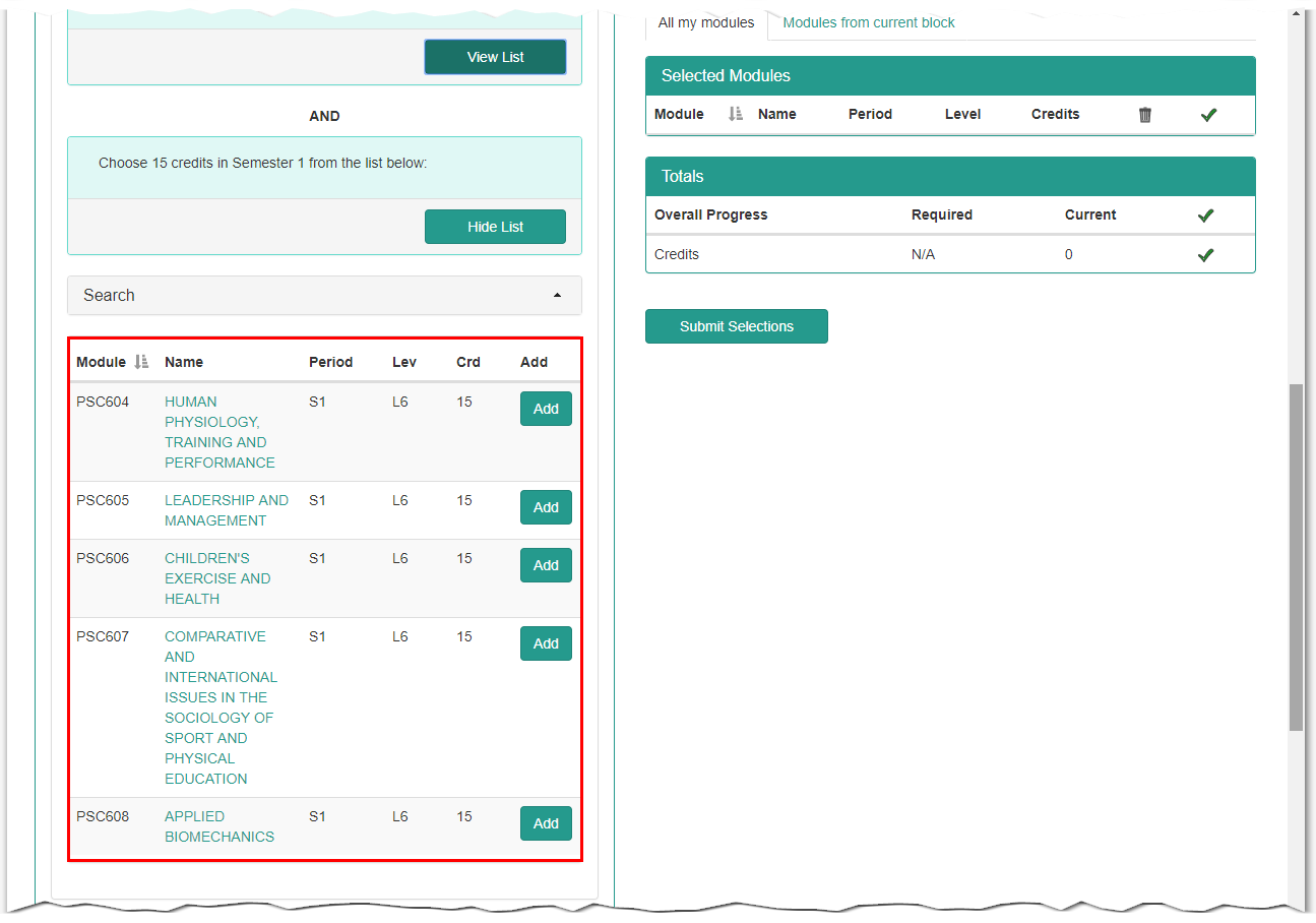Module Registration | Support and Information Zone